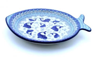 Fish Shaped Round Plate 9" - Color Palette Polish Pottery Outlet